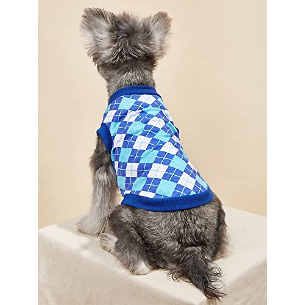 QWINEE Geometric Pattern Dog Tank Top Soft Stretchy Sleeveless Cat Puppy Vest for Small Medium and Large Dogs Cats Kitten Blue XS