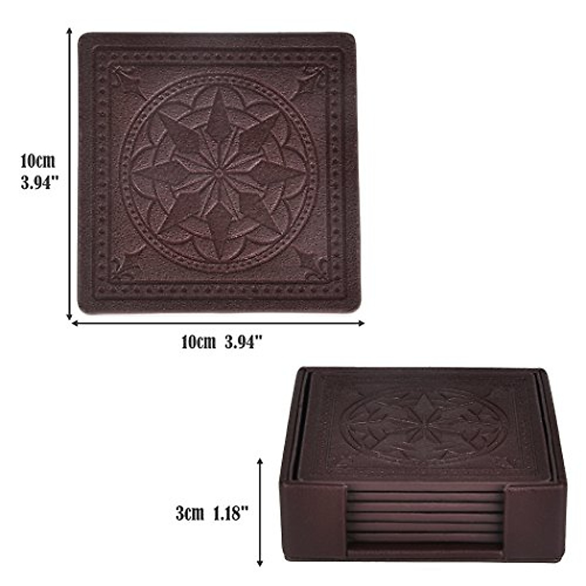 Drink Coasters,365park PU Leather Coasters Set of 6 with Holder for Drinks Glasses-Functional and Decorative,, Coffee