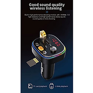 OHITEC Bluetooth5.0 FM Transmitter for Car,Bluetooth Car Adapter with Dual USB Charging Car Charger MP3 Player Support TF Card & USB Disk, 7 Colors Led Backlit Light, Hands Free Calling (C20)