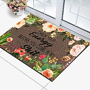 Funny Doormat Custom Indoor Doormat -Check Ya Energy Before You Come In This House Funny Front Door Mats Home and Office Decorative Entry Rug Garden/Kitchen/Bedroom Mat Non-Slip Rubber 23.6 x15.7 Inch