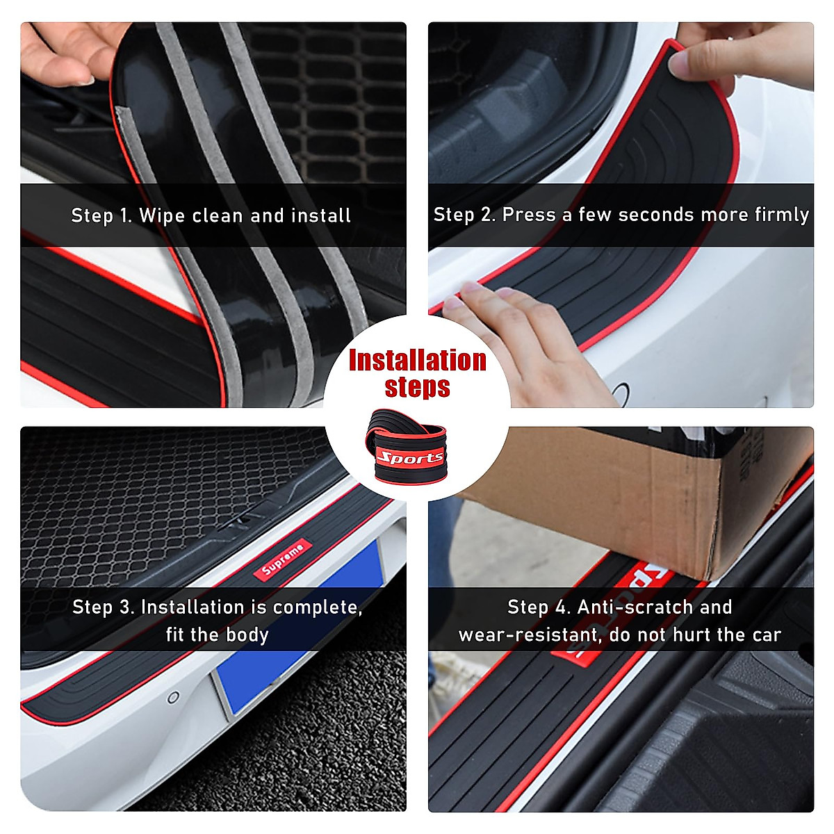 Kewucn Car Rear Bumper Protector Guard, Rubber Scratch-Resistant Protection Strip Sticker, Auto Non-Slip Trunk Door Entry Trim Cover, Universal Vehicle Accessories for Most Cars (Red Sport)