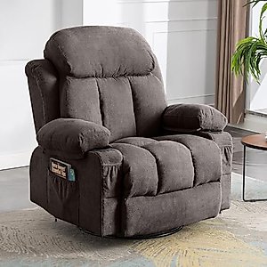 BOSMILLER Massage Recliner Chair, Swivel and Rocking Recliner with Heat and Vibration, Breathable Fabric Ergonomic Single Sofa Chair for Living Room with Cup Holders, Side Pockets and USB