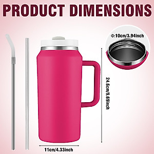 PlanetFlame 64oz Insulated Tumbler with Handle, Stainless Steel Double Wall Vacuumn Water Bottle, Lid and Straw for School, Gym, Hiking & Camping, Hot Pink