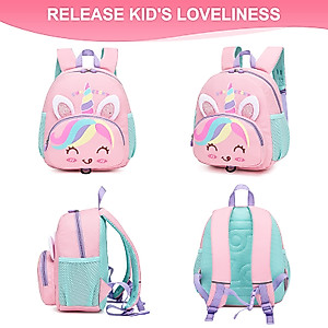 Mini Toddler Backpack for Girls Kids Backpack for Perschool with Toddler Harness Leashes 3D Cartoon Unicorn Kindergarten Schoolbag for Little Girl Boy Ages 12M+