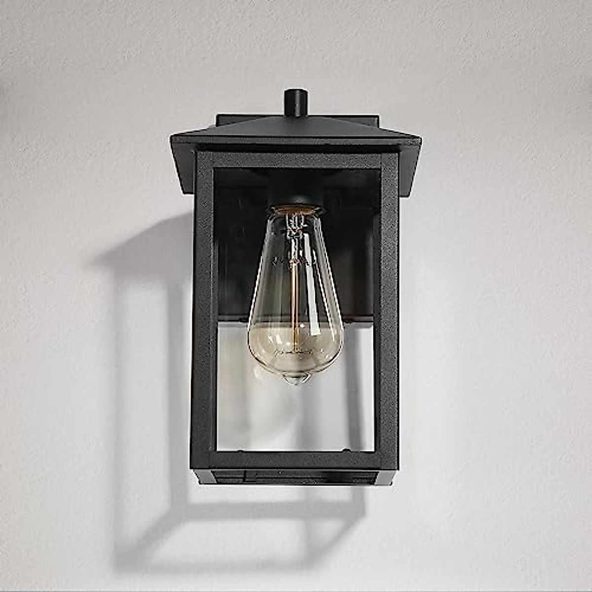 Black Outdoor Wall Lights, Farmhouse Exterior Wall Sconces Light Fixture with Clear Glass, Modern Square Waterproof Lanterns for Front Door, Entry, Porch, Patio, and Gazebo