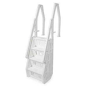 Vinyl Works Deluxe Adjustable 24 Inch in Pool Step Ladder Entry System for Above Ground Swimming Pools with 2 Rails and Non-Slip Surface, White