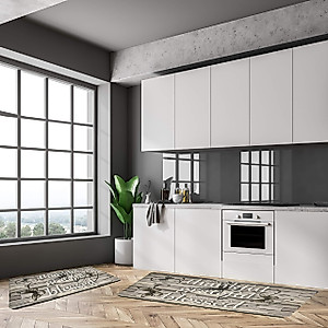 Anti Fatigue Kitchen Mat Set of 2, Cushioned Anti Fatigue Mat Kitchen, Thick PVC Ergonomic Rug, Long Sink Mat Foam Rugs, Waterproof, NonSlip Kitchen Mats & Runner Farmhouse Rugs for Sink and Office