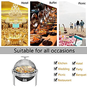 ROVSUN 3-Pack Roll Top Chafing Dish Buffet Set,6 Quart Full Size Pan Chafer, NSF Stainless Steel Round Set with Food Pan, Water Pan for Wedding, Parties, Banquet, Catering Events