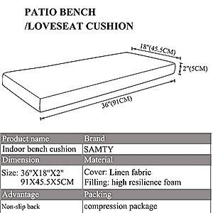 Memory Foam Chair Pads Non Slip Bottom Indoor Settee Cushion Piano Bench Seat Cushions 36 x 18 inch, Grey