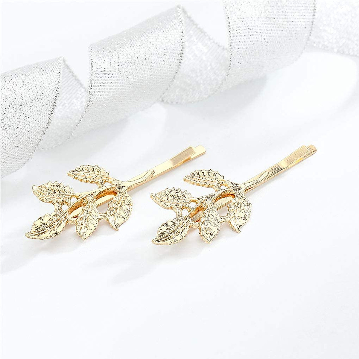 Olbye Leaf Hair Clip Dainty Gold Metal Barrette Hair Pin Bridal Hair Accessories Hair Holder for Women 2 Pcs