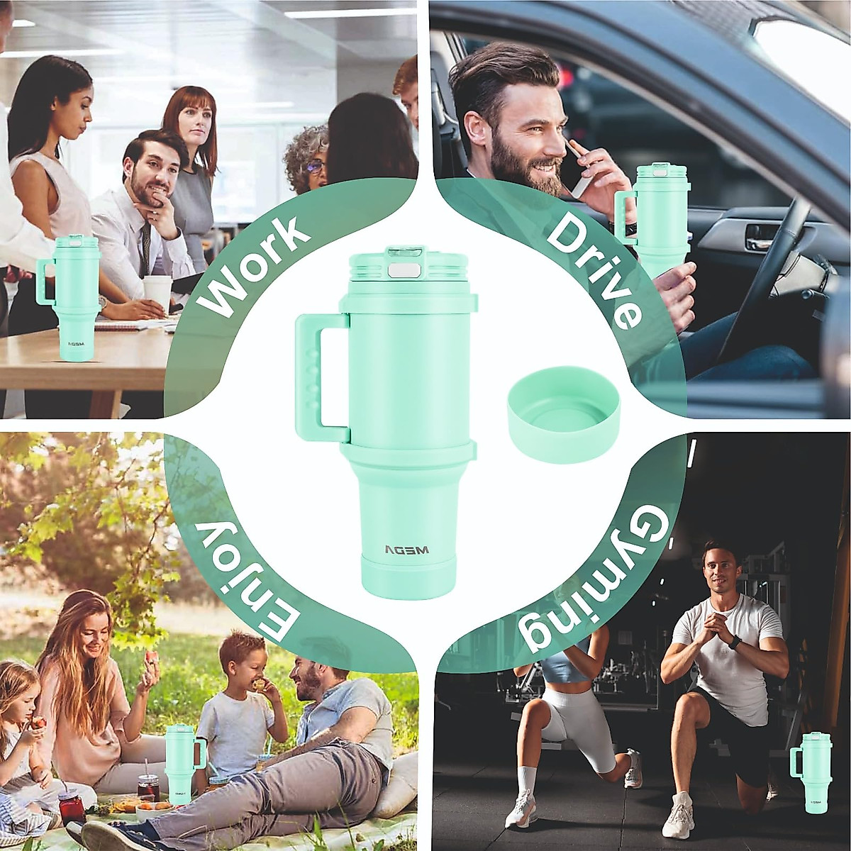 MEDA 40 oz Tumbler with Handle Foldable |Insulated, Reusable Travel Coffee Mug Stainless Steel | Perfect for Travel, Water, Iced Tea, Coffee (Green)