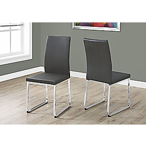 Monarch Specialties Grey Leather-Look/Chrome Dining Chair (2 Pieces), 28"L x 28"D x 38"H
