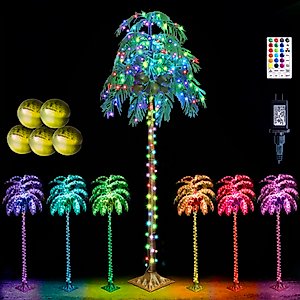 7FT Color Changing LED Palm Tree with Coconuts, Remote Control - For Pool, Beach, Yard, Party Decor