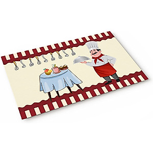 Low-Profile Doormats 16x24in, Absorbent Cushioned Kitchen Door Mat Rug for Living Room Bathroom&Stand-up Desks, Cheerful Chef Kitchen Decor and Accessories on Red Buffalo Check Plaid Entryway Carpet