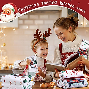 Oudain Sets of 6 Christmas Kitchen Towels and Dishcloths Xmas Winter Santa Christmas Tree Snowman Truck Dish Kitchen Hand Towels Kit Novelty Gifts for Party Supplies