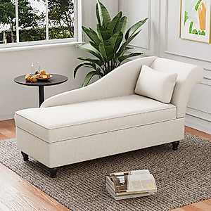 Modern Storage Chaise Lounge Indoor Fabric Chaise Lounges Chair Sleeper Lounge Sofa Recliner Chair for Bedroom Office Living RoomSmall Apartment SEAT Size 48Lx 24 Wx 17 Hinch Right Arm Beige