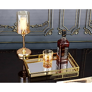 KEZNGUU Decorative Tray,14" Mother of Pearl Serving Tray,Moroccan Style Coffee Table Tray,Perfume Trays for Dresser,Gold Vanity Tray for Bathroom,Living Room,Bedroom,Ottoman,Nightstand,Office