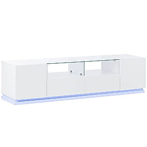Harper & Bright Designs TV Stand with Tempered Glass, Modern High Gloss Entertainment Center for TVs Up to 70¡±, TV Cabinet with Storage and LED Color Changing Lights for Living Room, White