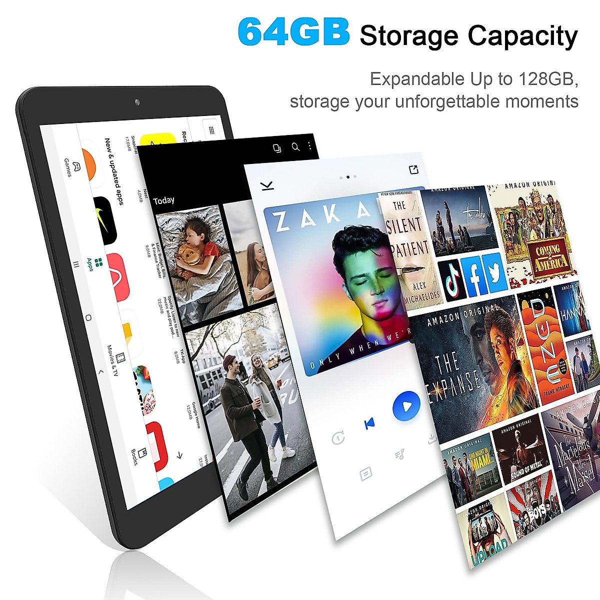 Windows 10 Pro Tablets, Quad Core CPU 64GB Storage 128GB Expand PC Computer, 1280 x 800 IPS HD Touchscreen, WiFi, 4000mAh Battery, Bluetooth 4.0(Without A Product Key)