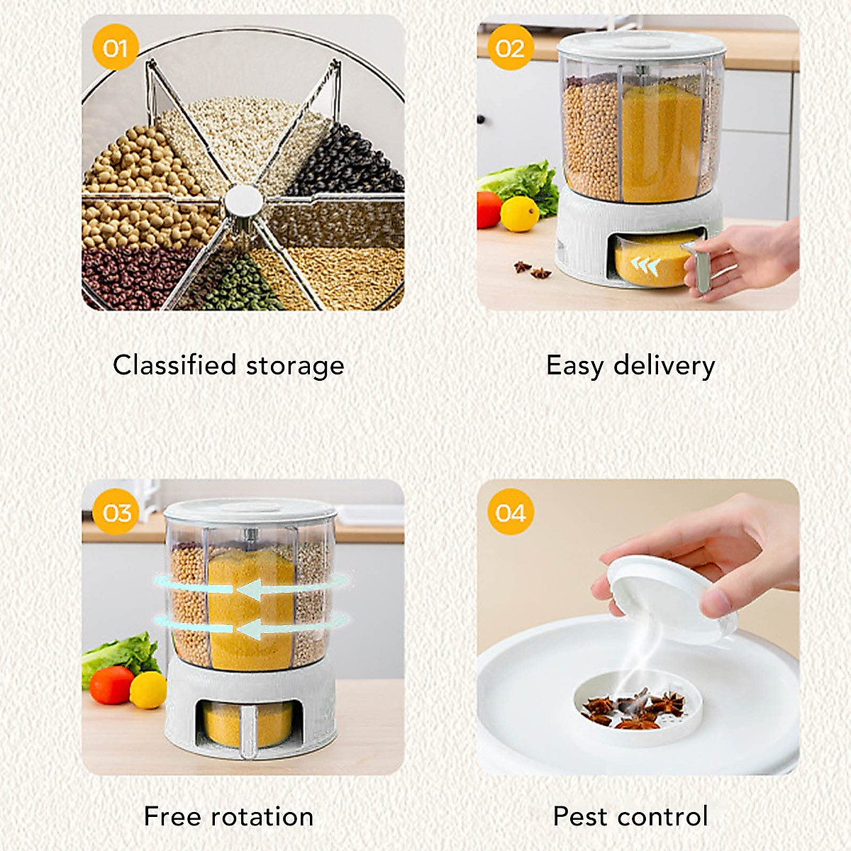 360 Degree Rotating Grain Storage Food Dispenser,Round Rice Storage Container Rice Bucket Rice Storage Tank Sealed Grain Container for Home and Kitchen(Sakura Pink)