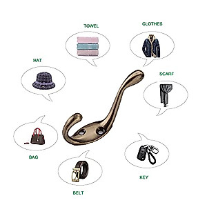 5-Pack Heavy Duty Coat Hooks Hardware Wall Mounted Metal Hanging Hooks Antique Copper Hooks Wall Hooks Double Coat Hanger