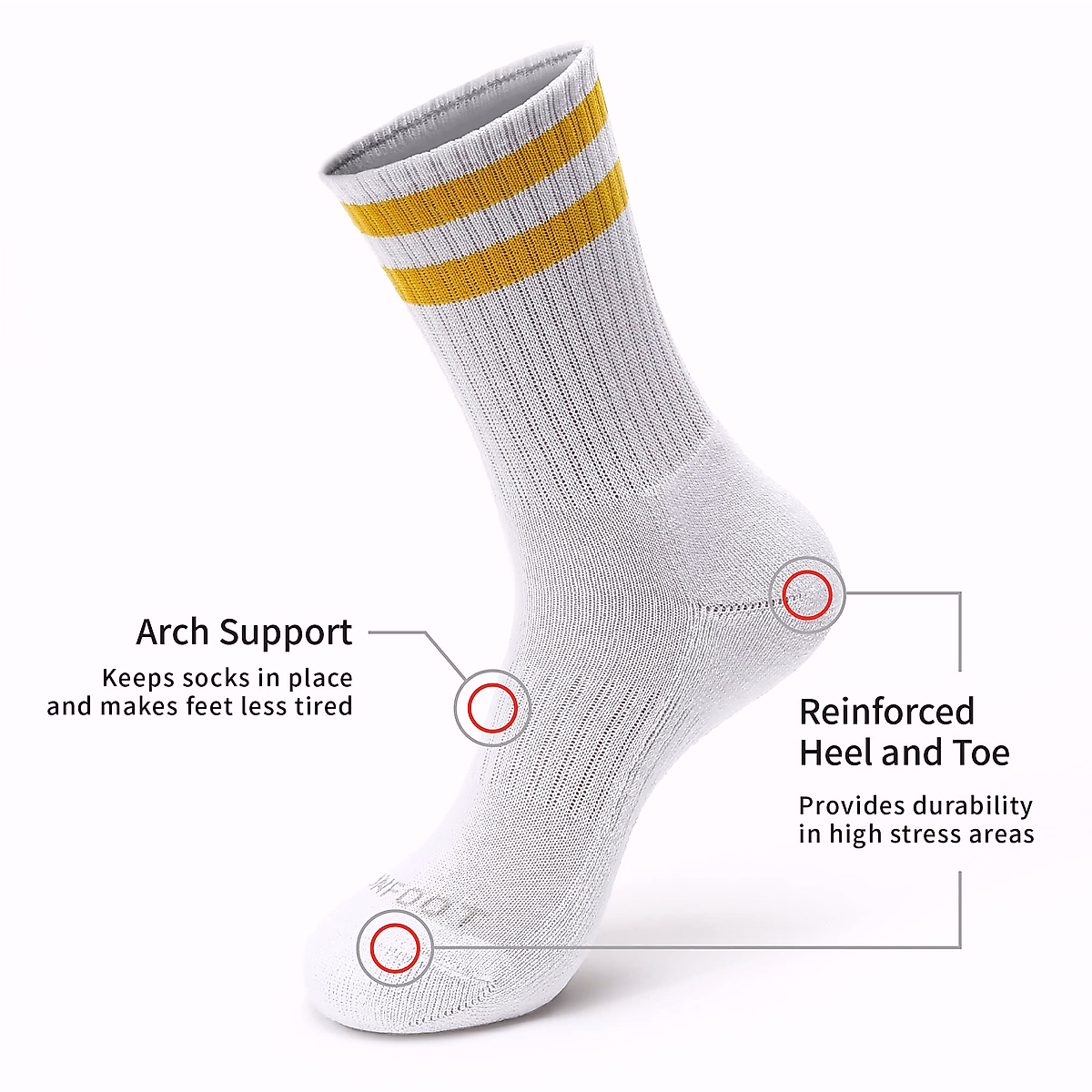 MONFOOT Men's/Women's 8 Pairs Athletic Cushion Crew Socks, Striped Small Multipack