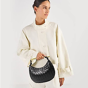 Bisadon Woven Handbag Soft Leather Fashion Dumpling Bags Clutch Purse Handmade Hobo Bags for Women Light Weight Black