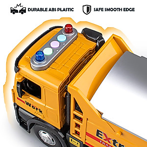 TAKGUD Dump Truck for Boys Age 4-7, 12" Big Plastic Toy Dump Truck with Sounds and Lights, Construction Vehicle Toy with Movable Parts for Kids