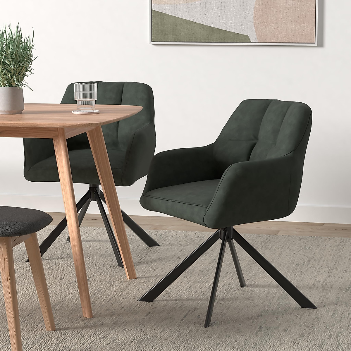 Shunzhi Modern Leather Desk Chair Swirl Office Chair No Wheels Comfy Computer Task Chair Metal Legs Upholstered Accent Arm Chair for Living Room/Bedroom/Small Spaces/Home Office, Green