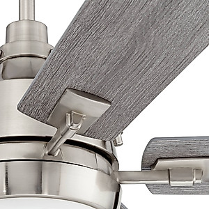 Casa Vieja 60" Lemans Modern Industrial Indoor Ceiling Fan with Dimmable LED Light Remote Control Brushed Nickel Gray Oak Opal Etched Glass for Living Kitchen Bedroom Family Dining Room