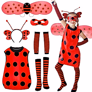 INNOCHEER Ladybug Costume for Girls 2-10, Halloween Costumes for Kids Girls Ladybug Costume Toddler with Accessories Toys