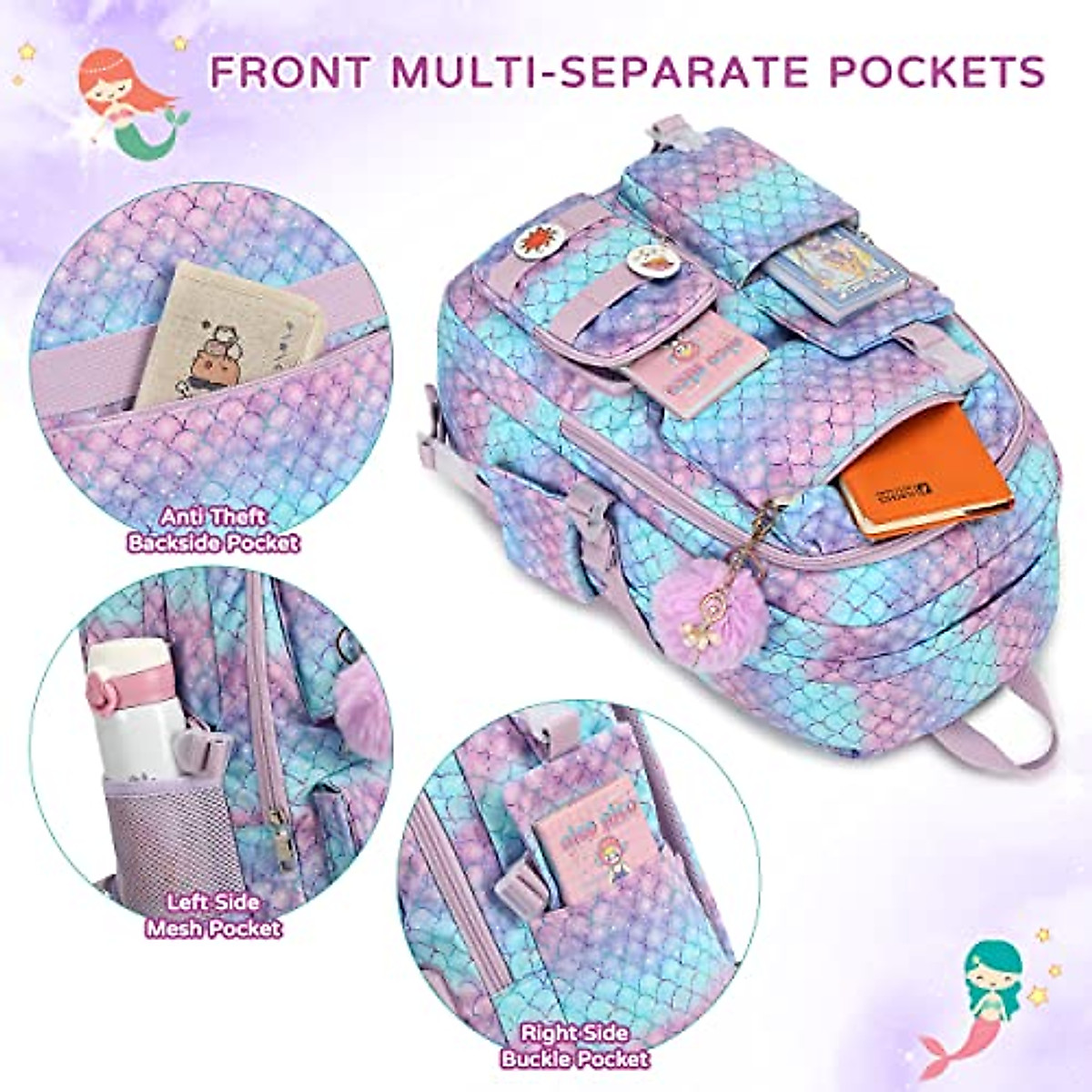 KIDNUO Girls Backpack,15.6 Inch Laptop School Bag Large Primary Elementary Middle College Bookbags Kids Backpacks for Teens Girls Women Students Anti Theft Travel Daypack (Purple)