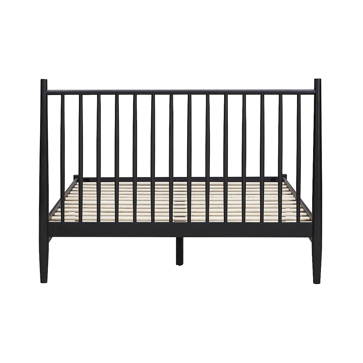 NTC Inno Wooden Bed Frame with Headboard, Solid Oak and Rubber Wood Foundation with Silent Slats and Wood Central Supports, 1000 Lb Capacity, Effortless Assembly, Queen - Burnt Black