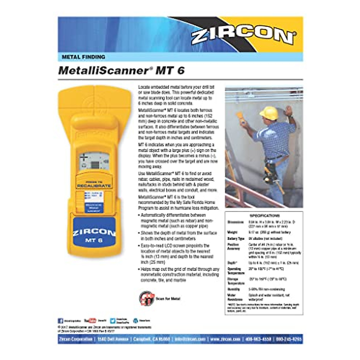 Zircon MetalliScanner MT6 Professional Metal Detector,Yellow,12.17 x 8.23 x 3.58 inches