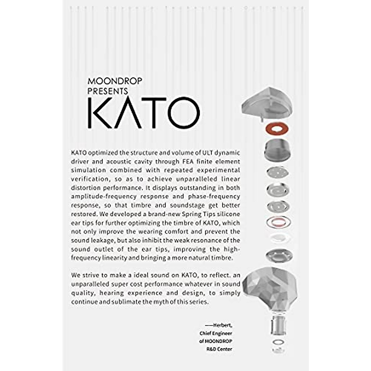 Moondrop KATO Earphone DLC Composite Diaphragm Advanced Ultra Linear Technology Dynamic in-Ear Earplug Mirror Silver