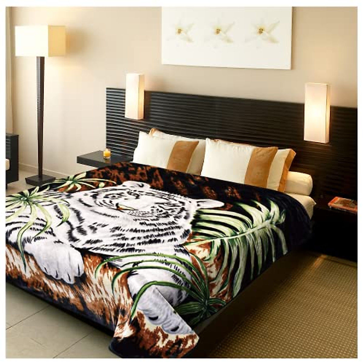 Hiyoko Faux Fur Throw Blanket Queen Size - White Tiger Blanket Faux Mink - Bed Blankets Queen Size