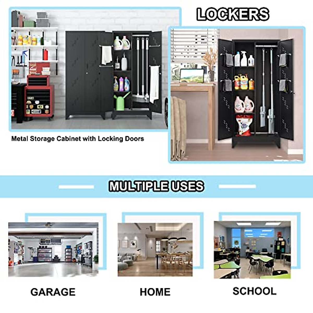 VASAAOSD Garage Storage Cabinet and Locker,Metal Storage Cabinet and Office Storage,Cabinets for Storage with Doors,Wardrobe Cabinet and Locking Cabinet for Kichen,Home,Office