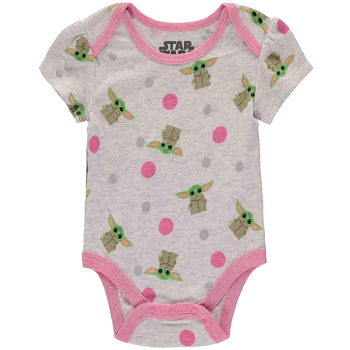 STAR WARS Baby Girls Baby Yoda Creeper Bodysuit 3 Pack (Green/Pink/Grey, 6-9 Months