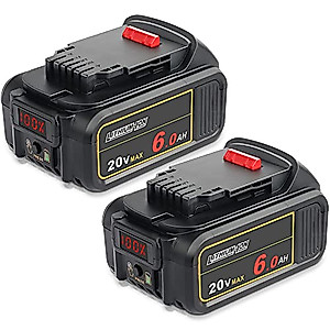 AMICROSS 20V Battery Replacement for Dewalt 20V Battery 6.0Ah, Compatible with DCB206 DCB200 DCB201 DCB204 DCB207 DCB208 DCB210 DCD/DCF/DCG Series MAX XR Cordless Tools Lithium-Ion 2-Pack