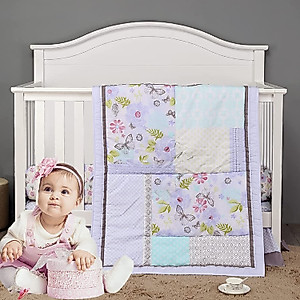 Brandream Baby Girl Purple Butterfly Crib Bedding Set Sweet Nursery Bedding 3 Piece Farmhouse Comforter Set,Fitted Sheet, Crib Skirt
