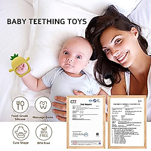 Pineapple Shape Baby Teething Toys, Never Drop Hand Wrist Teether, PAPACHOO Baby Chew Toys for Sucking Needs, Silicone Baby Mitten Teether for Soothing Teething Pain Relief, Easy to Grip (Yellow)