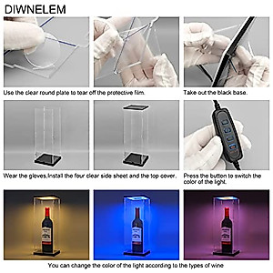 DIWNELEM Acrylic Wine Bottle Display Case with LED Light Display Stand Wine Display Case Protector Dustproof for Red Wine,Champagne,Liquor,Whiskey,Beer,Beverage Bottle (5 * 5 * 14.2")