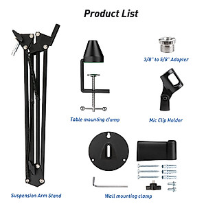 SUNMON Microphone Wall Mount and Metal Table Mounting Clamp, Universal Microphone Boom Arm Stand Compatible with HyperX QuadCast, Blue Yeti, Blue Snowball, Shure SM58 Microphone