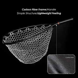 SF Fly Fishing Stealth Carbon Fiber Landing Net Soft Silicone Rubber Mesh Steelhead Catch and Release Net with Black Magnetic Net Release Combo Kit