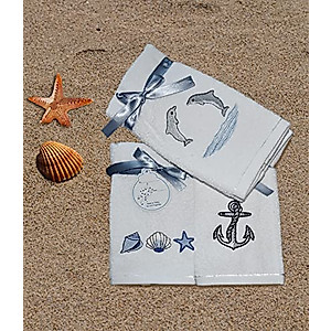 Classic Turkish Towels - Luxury Ocean Themed Fingertip Towels, 100% Turkish Cotton, Soft and Absorbent Bathroom Towels, Beach and Nautical Decor, 6-Piece Set - 12 x 20 Inches (Dolphins)