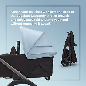 Bugaboo Dragonfly City Stroller with Full-Size Baby Bassinet and Toddler Seat, One Hand Easy Fold in Any Position, Full Suspension, Large Basket, Graphite Chassis and Skyline Blue Sun Canopy
