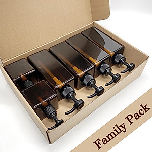 Amorettise 6 Pack Shampoo and Conditioner Dispenser Bottles - 4 Pack 22 Ounce and 2 Pack 8 Ounce Refillable Square Plastic Pump Bottles Shower Soap Dispenser for Shampoo Conditioner Body Wash (Amber)