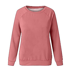 ZunFeo pink sweatshirt for men 2023 Crew Neck Sweatshirts Women Long Sleeve Oversized Sweatshirt Pullover Solid Color Top Loose Fit Fall Clothes 2023 Watermelon Red L