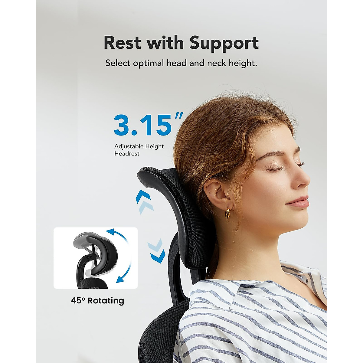 HUANUO Ergonomic Office Chair, High Back Desk Chair with S-Shaped Backrest, Adjustable Lumbar Support, Headrest, Armrest, Mesh Computer Chair with Thicker Seat Cushion and Tilt Function, Black