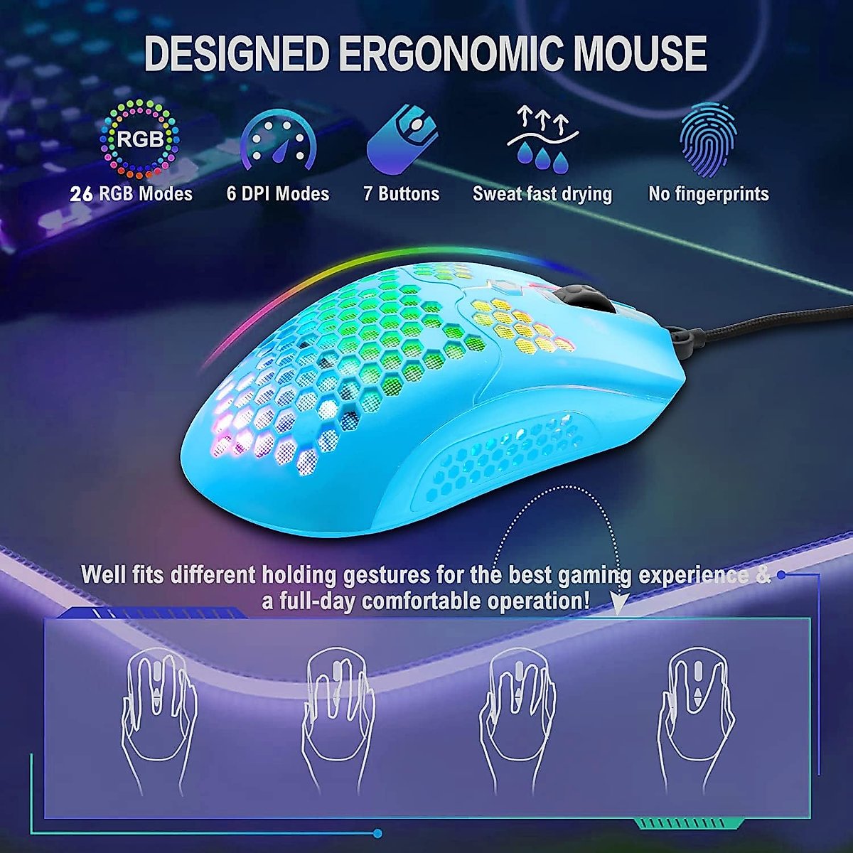 SELORSS ZIYOULANG T60 60% Compact Mechanical Gaming Keyboard RGB Chroma Type C Ergonomic Mini Keyboard UK Layout 12000DPI Gaming Mouse Honeycomb Shell for PC/PS4/PS5/Xbox(Red Switch)